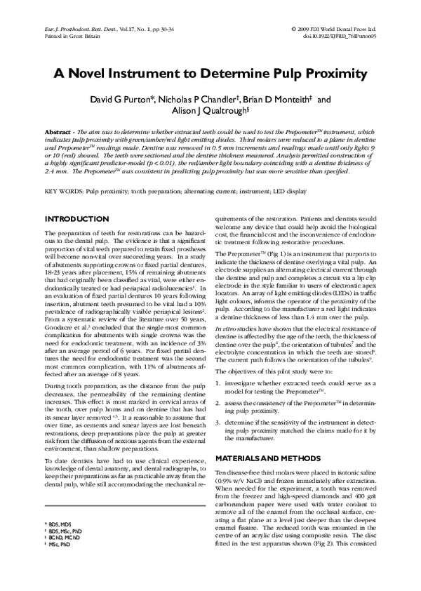 (PDF) A novel instrument to determine pulp proximity | Brian Monteith ...