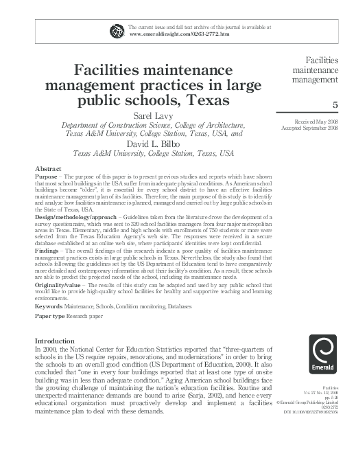 (PDF) Facilities maintenance management practices in large public ...
