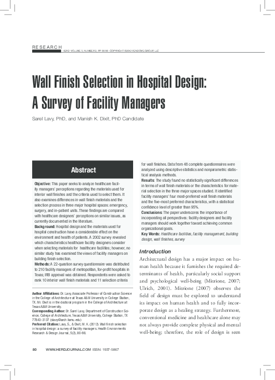 (PDF) Wall finish selection in hospital design: a survey of facility ...