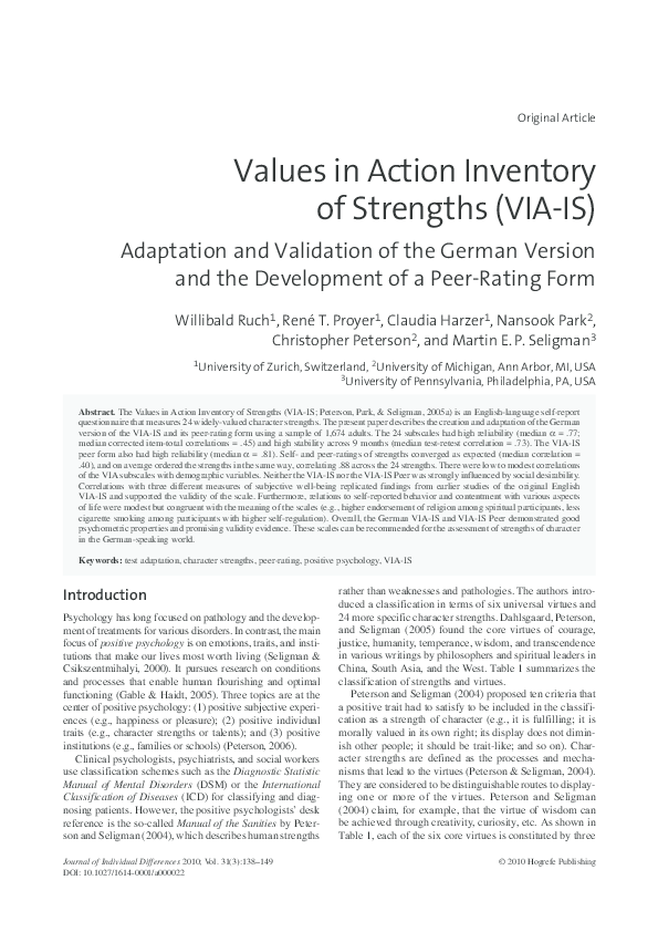 Pdf Values In Action Inventory Of Strengths Via Is