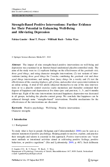 (PDF) Strength-Based Positive Interventions: Further Evidence for Their ...