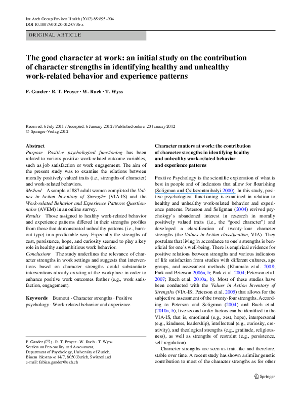 (PDF) The good character at work: an initial study on the contribution ...