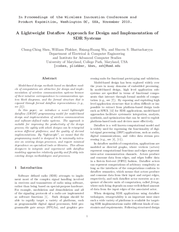(PDF) A Lightweight Dataflow Approach for Design and Implementation of SDR Systems