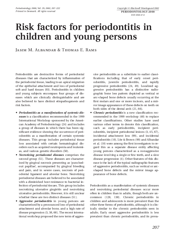 (PDF) Risk factors for periodontitis in children and young persons