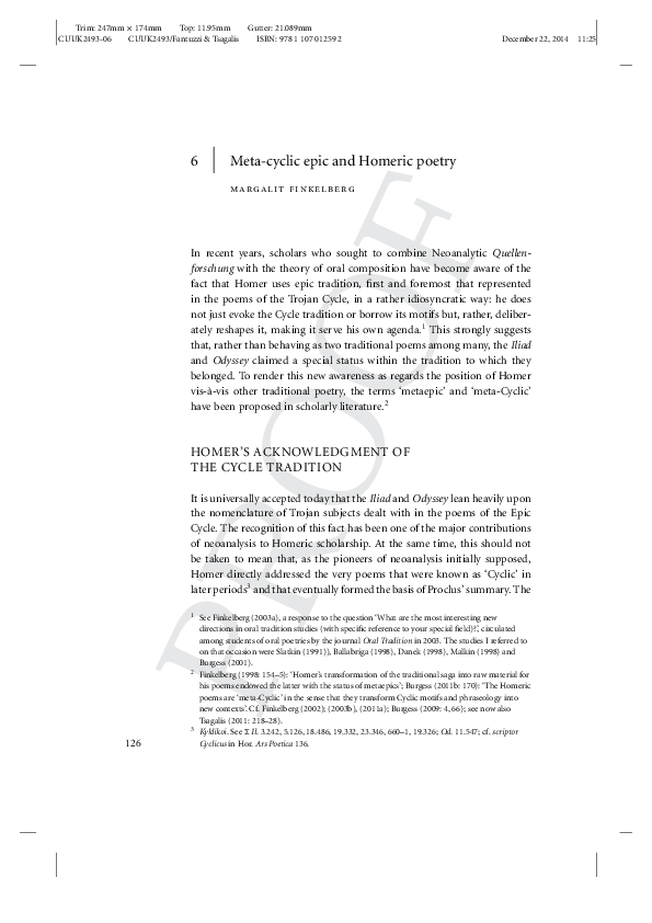 (PDF) Meta-Cyclic Epic and Homeric Poetry