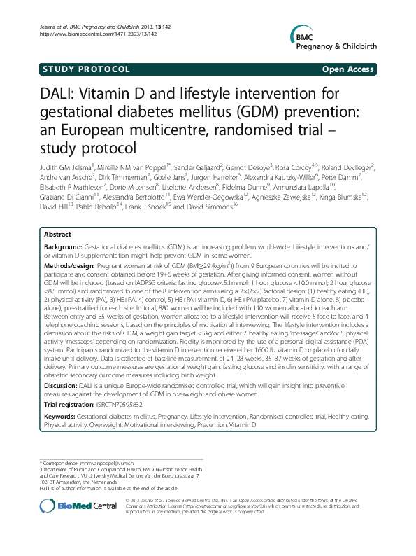 (PDF) DALI: Vitamin D and lifestyle intervention for gestational ...