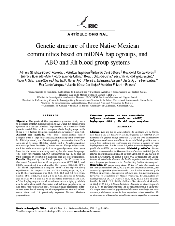 (PDF) Genetic structure of three Native Mexican communities based on ...