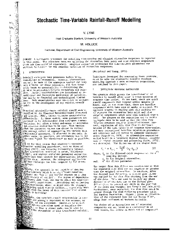 Pdf Stochastic Time Variable Rainfall Runoff Modelling