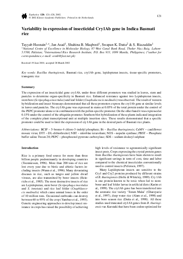(PDF) Variability in expression of insecticidal Cry1Ab gene in Indica ...