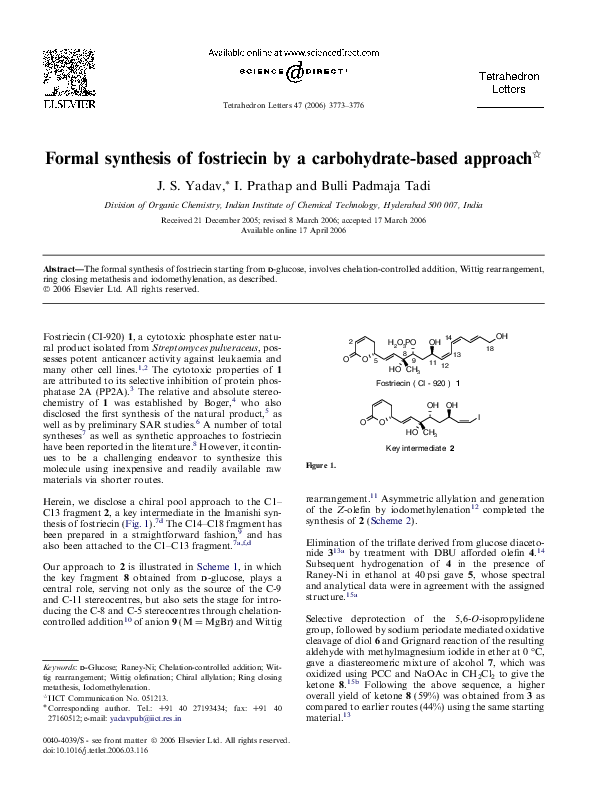 (PDF) Formal synthesis of fostriecin by a carbohydrate-based approach