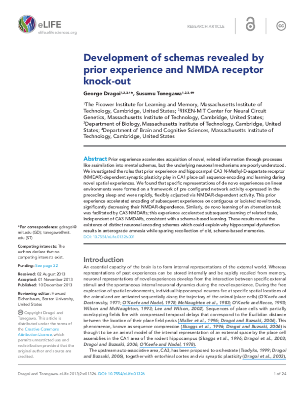 (PDF) Development of schemas revealed by prior experience and NMDA receptor knock-out