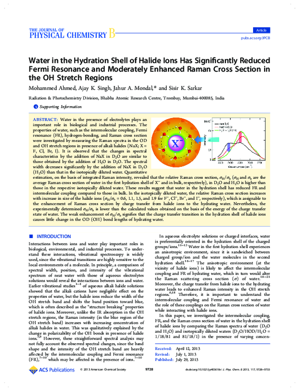 (PDF) Water in the hydration shell of halide ions has significantly ...