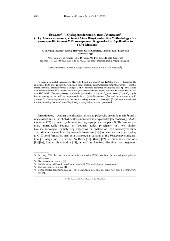 (PDF) Exaltone® (=Cyclopentadecanone) from Isomuscone ...