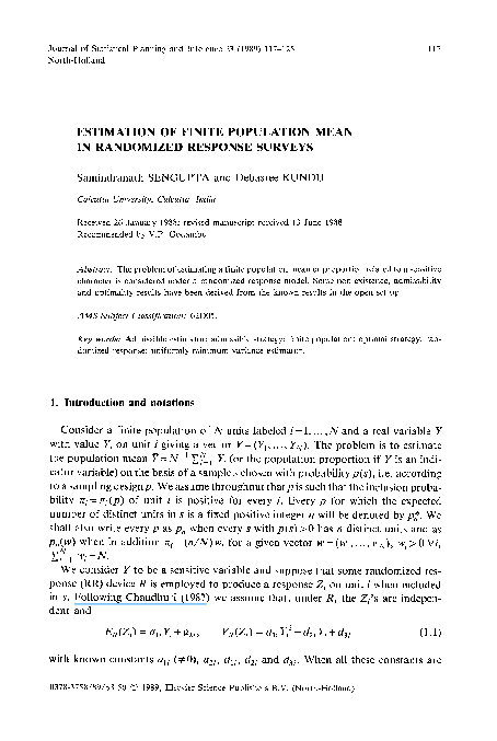 Pdf Estimation Of Finite Population Mean In Randomized Response Surveys