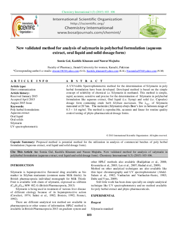 (PDF) New validated method for analysis of salymarin in polyherbal ...