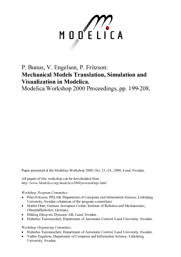 (PDF) Mechanical models translation, simulation and visualization in Modelica