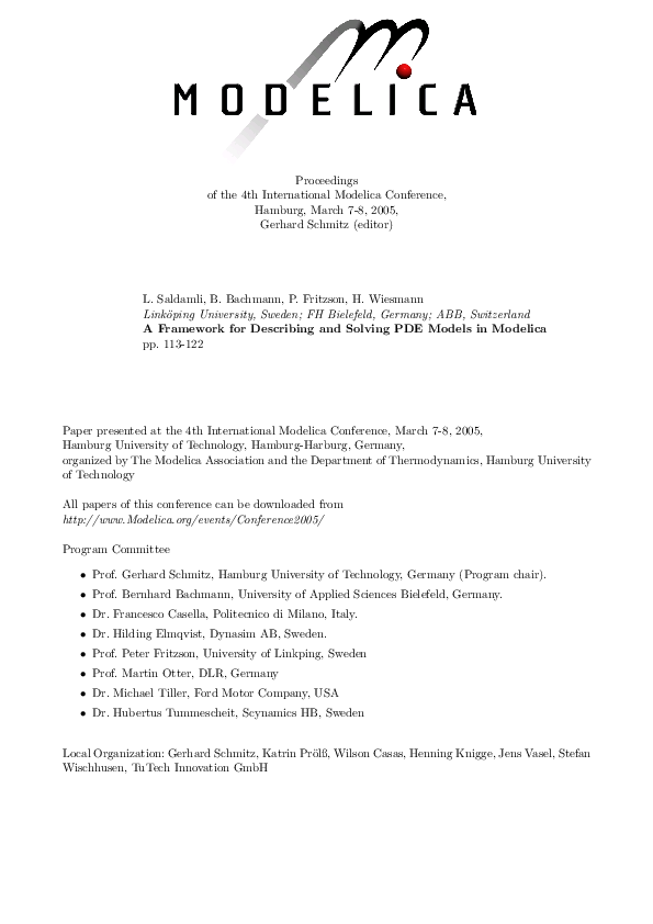 Pdf A Framework For Describing And Solving Pde Models In Modelica