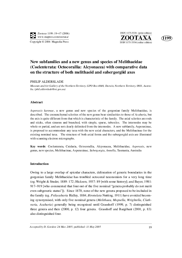 (PDF) New subfamilies and a new genus and species of Melithaeidae ...