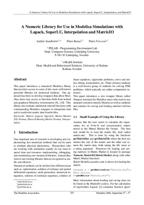 (PDF) A numeric library for use in modelica simulations with lapack, superlu, interpolation, and ...