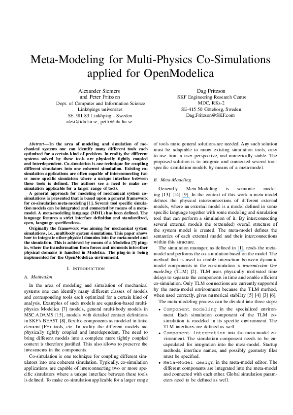 (PDF) Meta-modeling for multi-physics co-simulations applied for ...