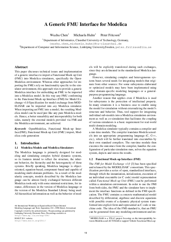 (PDF) A Generic FMU Interface for Modelica