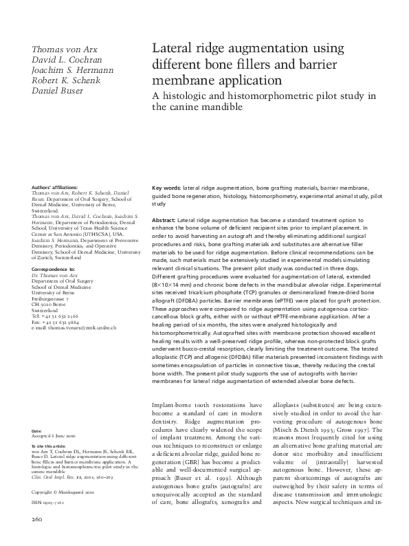 (PDF) Lateral ridge augmentation using different bone fillers and barrier membrane application ...