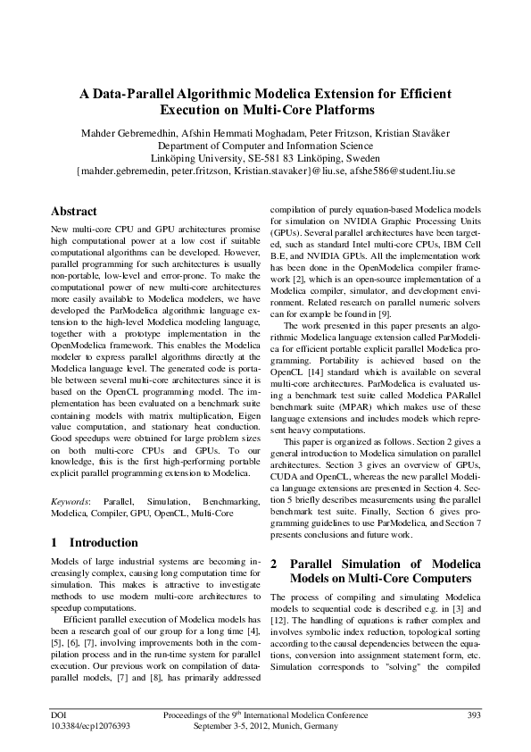 (PDF) A Data-Parallel Algorithmic Modelica Extension for Efficient Execution on Multi-Core Platforms