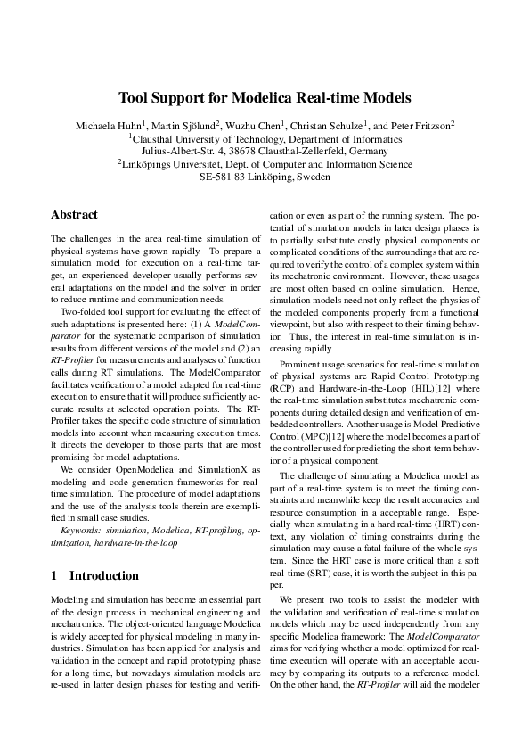 (PDF) Tool Support for Modelica Real-time Models