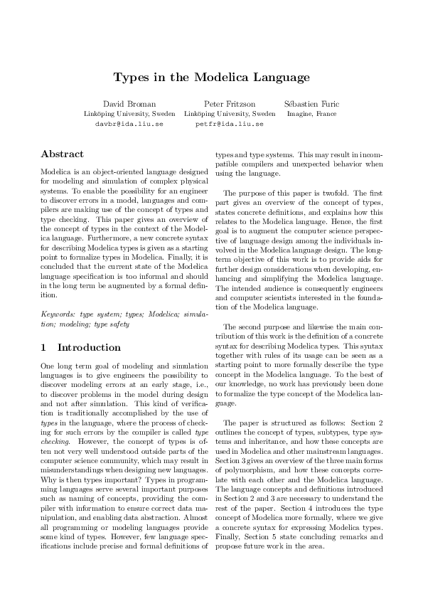(PDF) Types in the modelica language