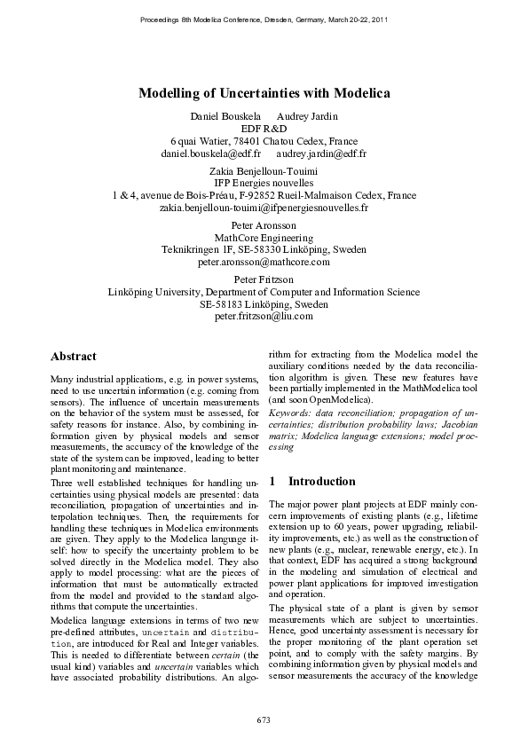 (PDF) Modelling of Uncertainties with Modelica | Peter Fritzson ...