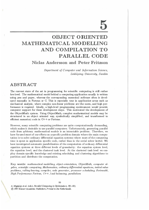 (PDF) Object Oriented Mathematical Modeling and Compilation to Parallel Code