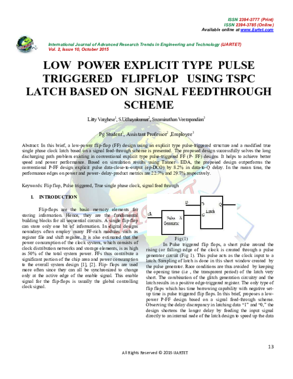 (PDF) LOW POWER EXPLICIT TYPE PULSE TRIGGERED FLIPFLOP USING TSPC LATCH BASED ON SIGNAL ...