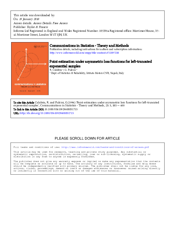 Pdf Point Estimation Under Asymmetric Loss Functions For Left