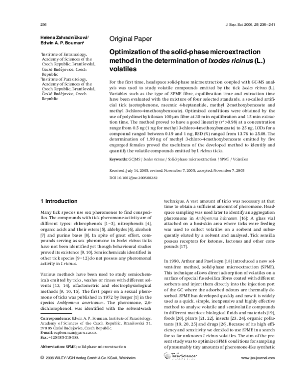 (PDF) Optimization of the solid-phase microextraction method in the determination ofIxodes ...