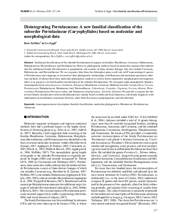 (PDF) Disintegrating Portulacaceae: A new familial classification of ...