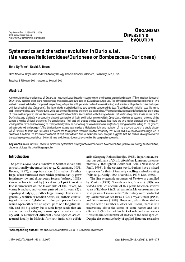 (PDF) Systematics and character evolution in Durio s. lat. (Malvaceae ...