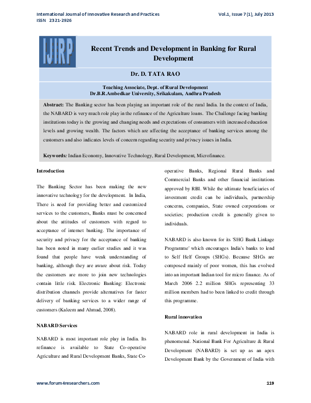 (PDF) Recent Trends and Development in Banking for Rural Development