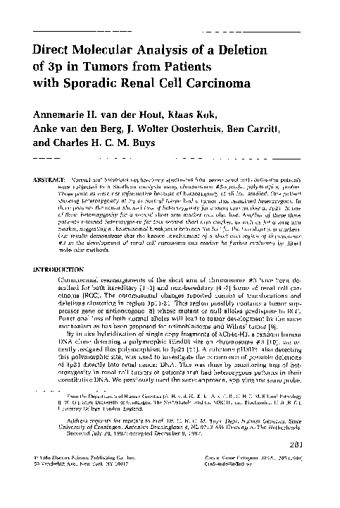 (PDF) Direct molecular analysis of a deletion of 3p in tumors from ...