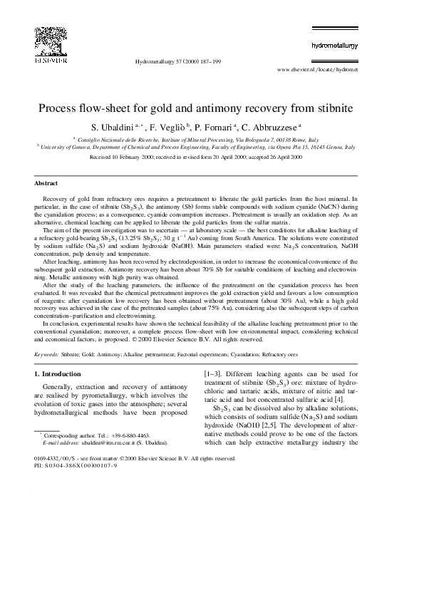 (PDF) Process flow-sheet for gold and antimony recovery from stibnite