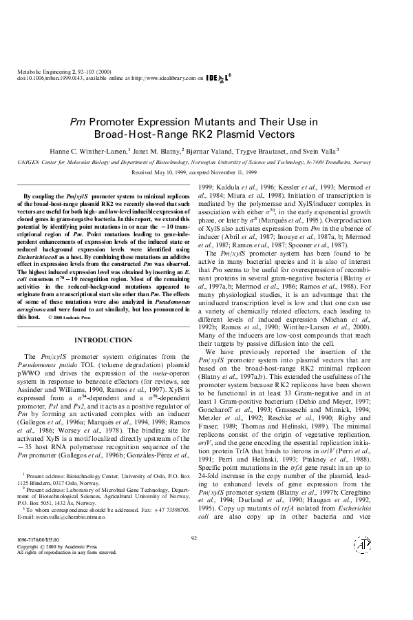 (PDF) Pm Promoter Expression Mutants and Their Use in Broad-Host-Range ...