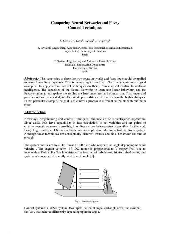 (PDF) Comparing Neural Networks and Fuzzy Control Techniques