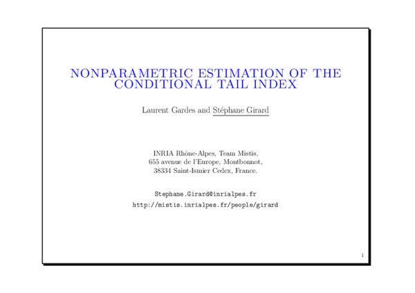 Pdf Some Nonparametric Estimators Of The Conditional Tail Index Stéphane Girard