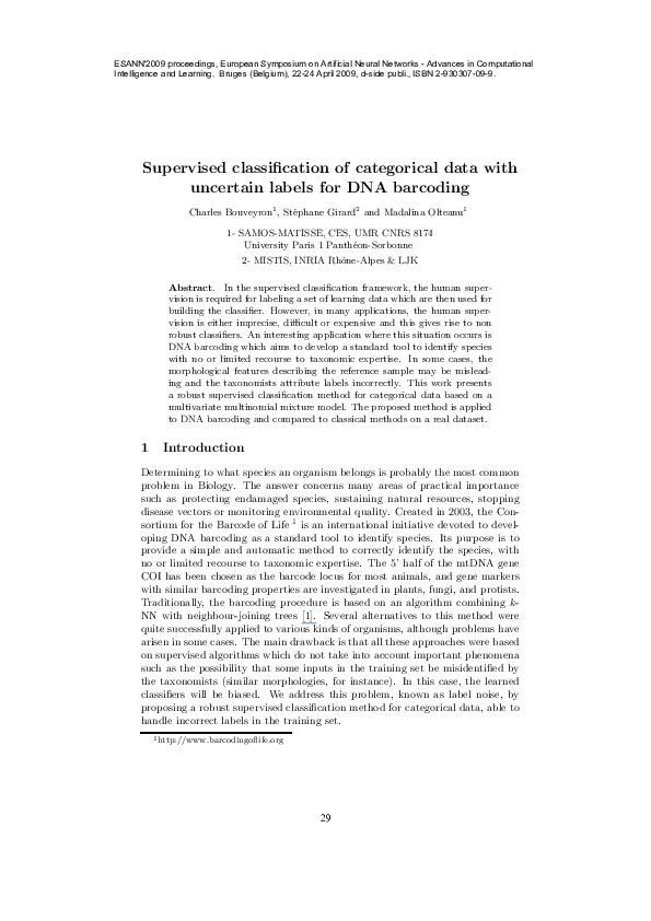 (PDF) Supervised classification of categorical data with uncertain labels for DNA barcoding