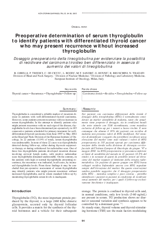 (PDF) Preoperative determination of serum thyroglobulin to identify patients with differentiated ...