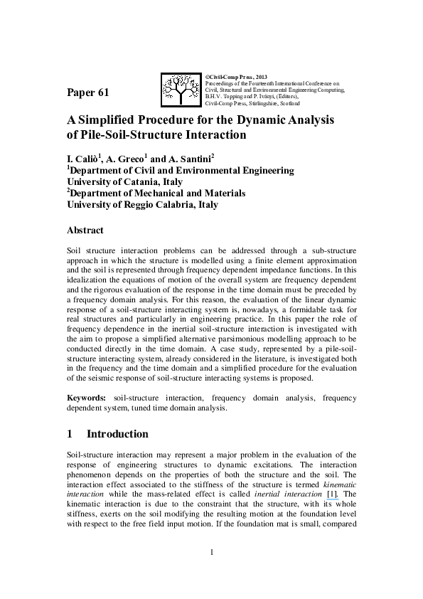 (PDF) A Simplified Procedure for the Dynamic Analysis of Pile-Soil-Structure Interaction