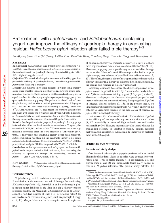 (PDF) Pretreatment with Lactobacillus and Bifidobacterium-containing yogurt can improve the ...