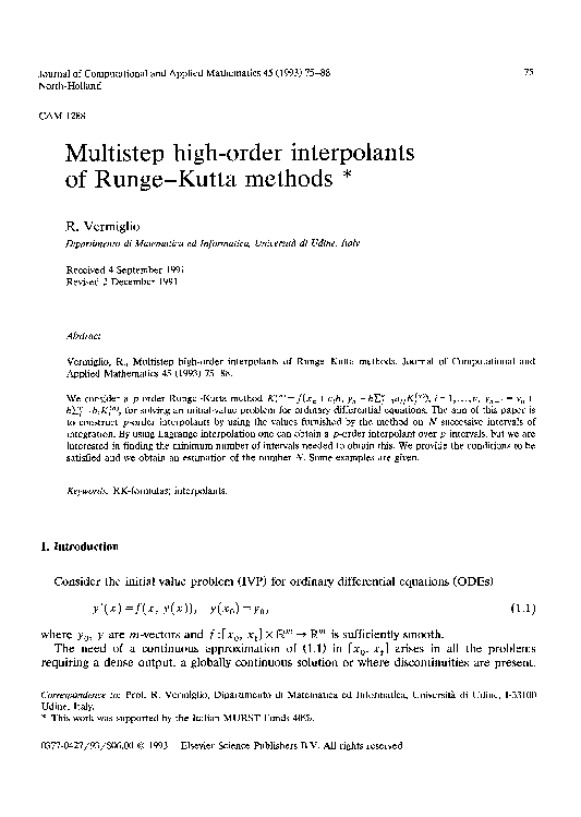 (PDF) Multistep high-order interpolants of Runge-Kutta methods