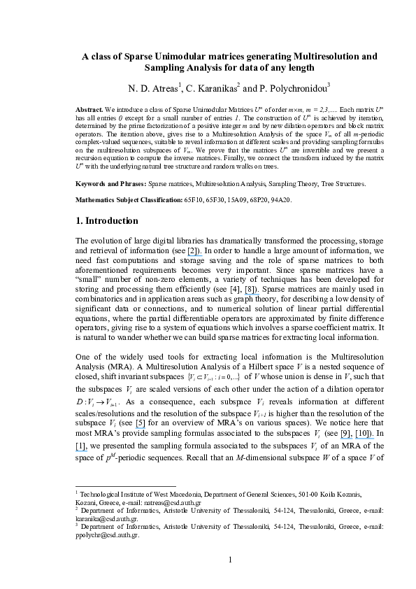 (PDF) A Class of Sparse Unimodular Matrices Generating Multiresolution ...