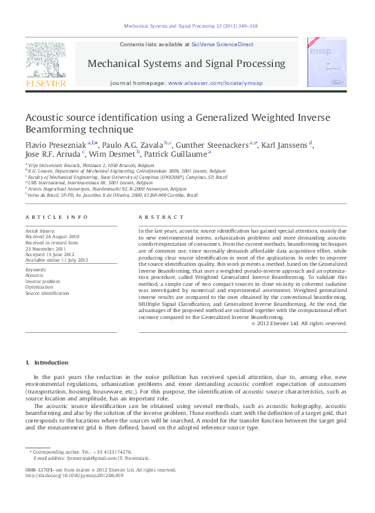 Pdf Acoustic Source Identification Using A Generalized Weighted Inverse Beamforming Technique