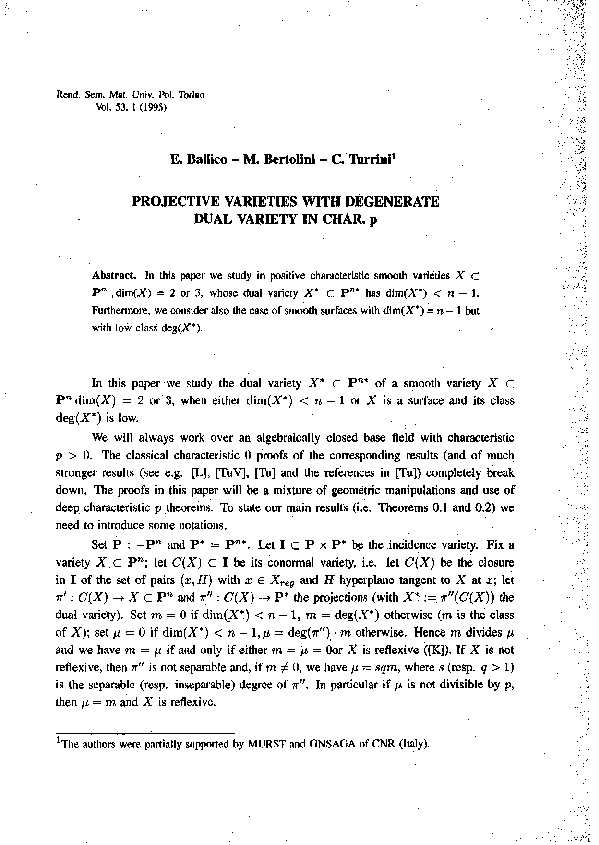 Pdf Projective Varieties With Degenerate